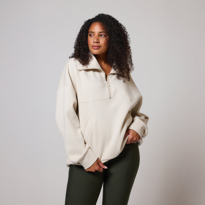 Organic Oversized 1/4 Zip Sweatshirt - Ecru