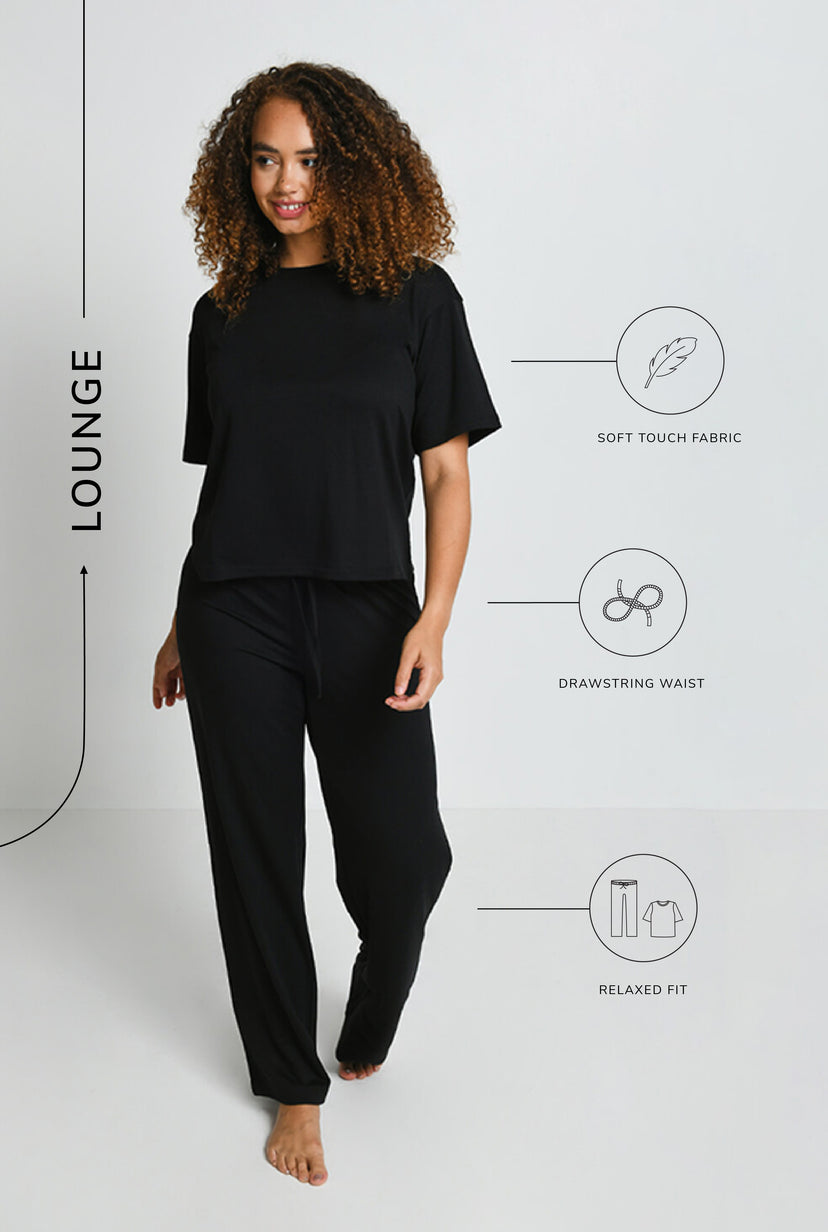 Black Soft Touch Wide Leg Lounge Set - LOVALL